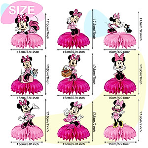 9 Pcs Minnie Honeycomb Centerpieces for Girls Boys, Cute Pink Cartoon Mouse Birthday Party Decorations, Minnie Theme 3D Table Decorations, Lovely Minnie Birthday Party Supplies for Mouse
