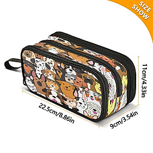 ALAZA Cute Doodle Dog Print Animal Pencil Case Large Capacity,Pencil Pouch Office College School Large Storage Pen Bag 3 Compartment Pencil Cases for Adults School Teen Girl Boy School Students