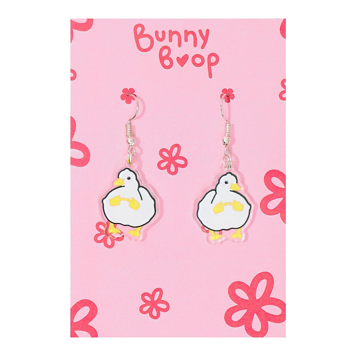 Shy goose feather bird earrings quirky cute memes jewelry for women and men weird white kawaii trend items for teen girls and boys preppy aesthetic accessories for cosplay and costume party