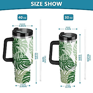 Yasala Car Tumbler with Handle Botanical Palm Leaves Travel Mug Coffee Cup Insulated Beverage Container Mega Cup for Hot Cold Drinking Thermos Water Bottle Cupholder Friendly 40 oz