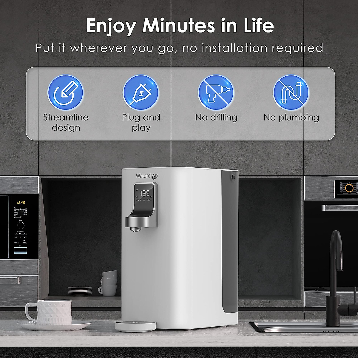 Waterdrop K19-H Countertop Reverse Osmosis System, 𝐈𝐧𝐬𝐭𝐚𝐧𝐭 𝐇𝐨𝐭 Water Dispenser, 4 Stage Reverse Osmosis Water Filter Countertop, 3:1 Pure to Drain, 4 Temperature Options, No Installation