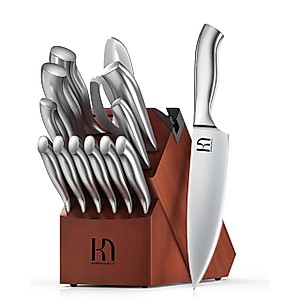 KnifeSaga Kitchen Knife Block Set, Enduring Sharpness Premium Knife Set with Block, 14 Pcs Japanese High Carbon Stainless Steel Knives Set for Kitchen, Chef Knife Set with Block and Built in Sharpener