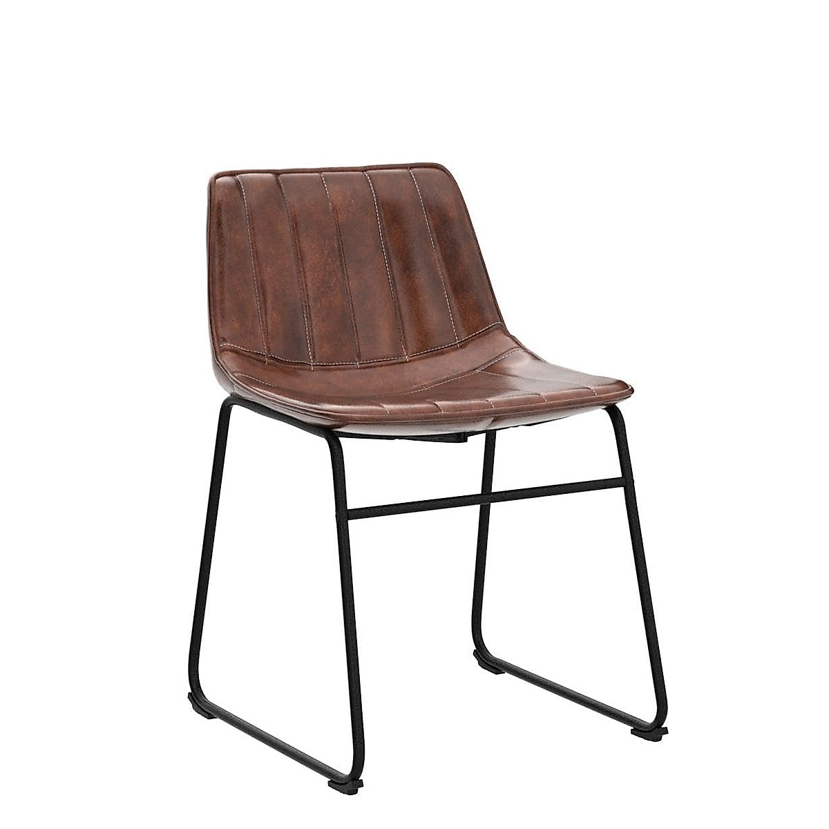 Yaheetech PU Leather Dining Chairs 18" Armless Chairs Indoor Upholstered Kitchen Dining Room Chairs with Metal Legs, Set of 2, Brown