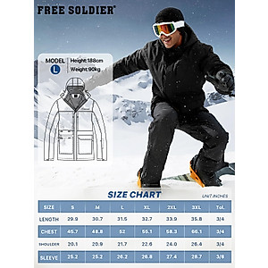 FREE SOLDIER Men's Waterproof Ski Jacket Fleece Lined Warm Winter Snow Coat with Hood Fully Taped Seams(Black,XXL)