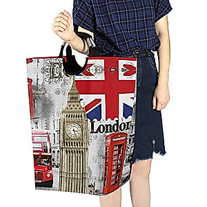 CaTaKu London Big Ben Large Laundry Basket Laundry Hamper Bag Washing Bin Clothes Bag Collapsible Tall with Handles Travel Bathroom College Storage for College Dorm