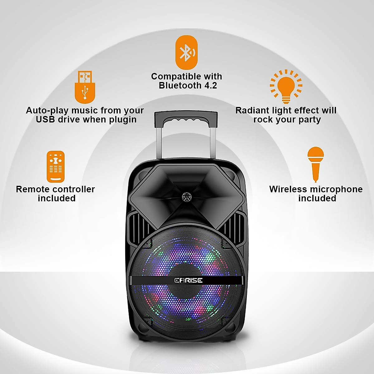 Small Bluetooth PA Speaker System with Wireless Microphone | 8 Inch Portable Outdoor Karaoke Machine | Fun Wireless Speaker for Party | EARISE V30