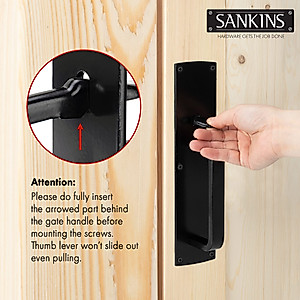 SANKINS Thumb Gate Latch Hardware for Wooden Fence Heavy Duty, Self Locking Fence Latch Kit with Handle, Door Latch Gate Lock kit for Wooden/Vinyl Fence, Outdoor Metal Gate, Black Finish