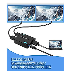 HDMI Splitter 1 in 2 Out with HDMI Cable, 4K 1x2 HDMI Splitter for Dual Monitors HD 1080P 3D Splitter, Supports HDCP1.4, Xbox PS3/4/5 Sky Box Fire Stick DVD Player(1 HDMI Source to 2 HDMI Displays)