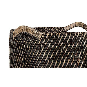 Kouboo Laguna Round Ear Handles, Black-Wash Rattan Storage Basket