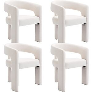 Wahson Set of 4 Velvet Fabric Upholstered Open-Back Dining Chairs, Modern Kitchen Armchair for Dining Room, Ivory