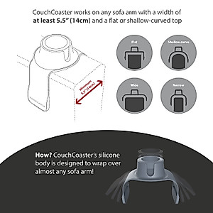 CouchCoaster - The Original and Patented Armrest Couch Cup Holder – A Weighted, Silicone, Anti Slip Coaster Stops Spills On Your Sofa, Arm Chair Or Recliner and Keeps Drinks Within Reach, Steel Grey