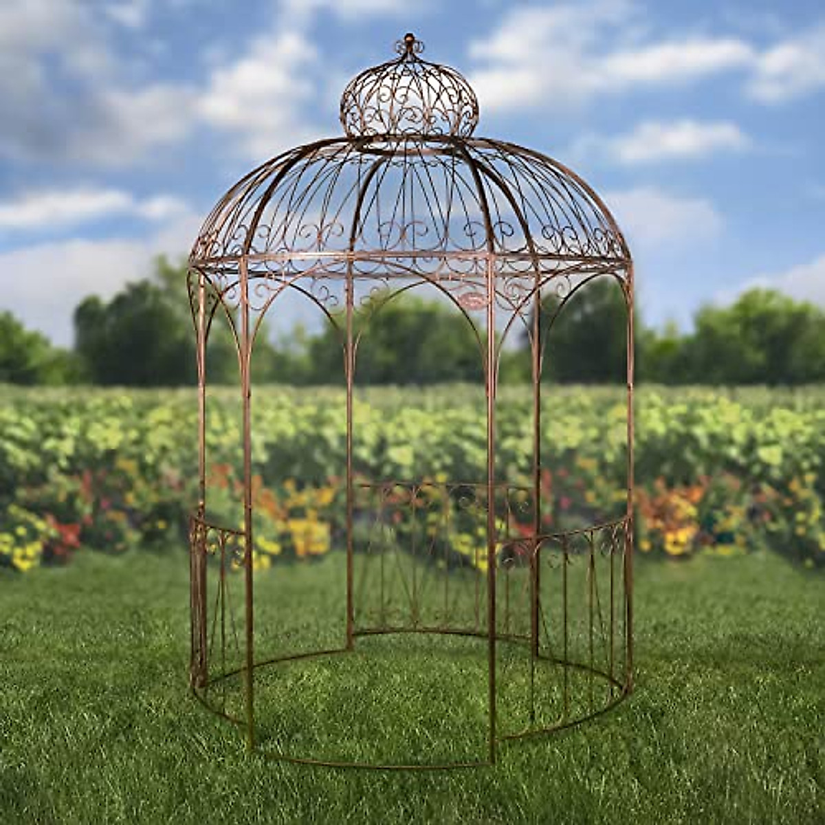 Large Round Metal Garden Gazebo with 3 Entries and Side Walls (Antique Bronze)