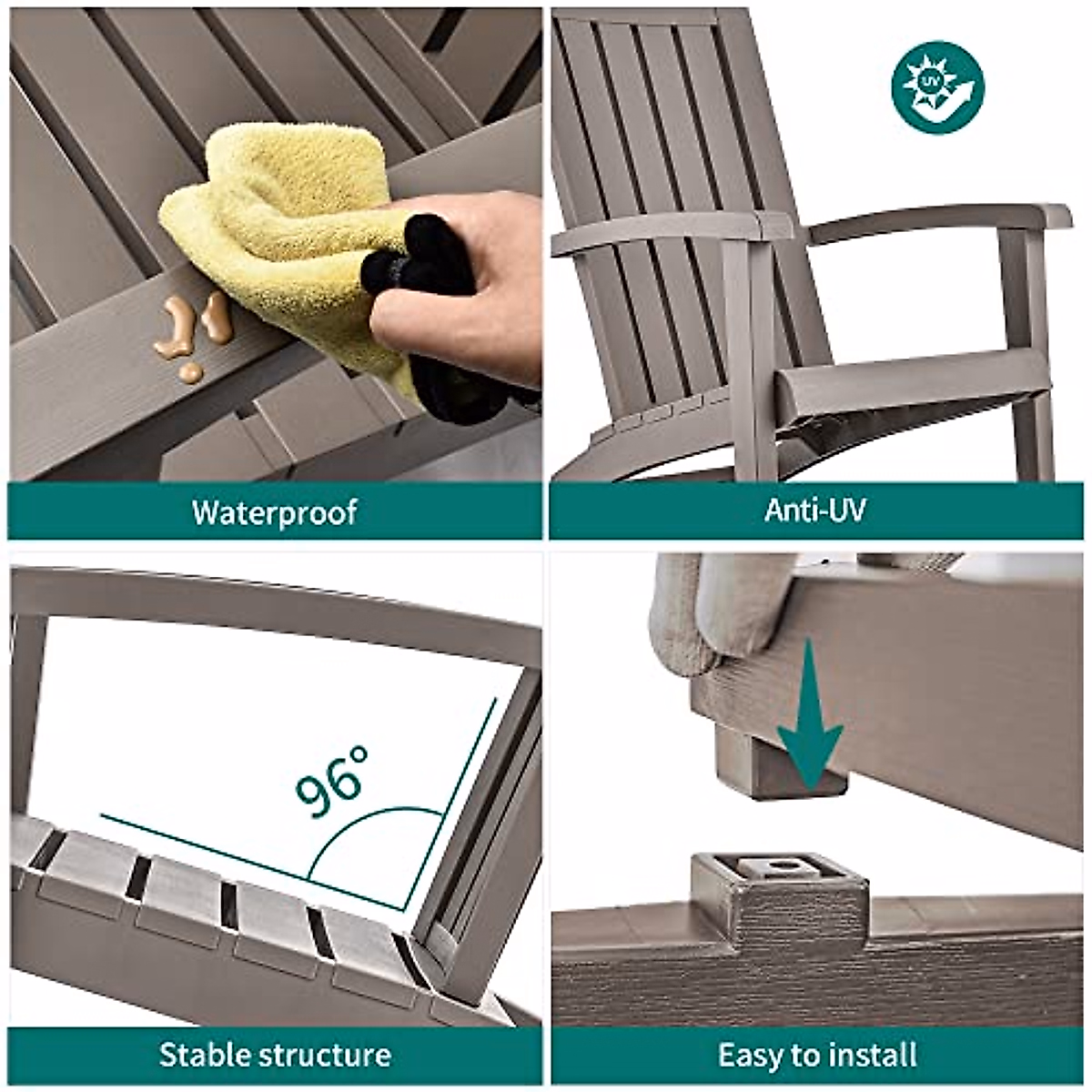 YITAHOME Adirondack Chairs for Outdoor Patio, Weatherproof Maintenance-Free Patio Chair, Easy Assembly, Screw Hidden Outdoor Chairs for Fire Pit, Deck, Garden, Yard, Campfire, 2 Pack, Taupe