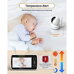 Baby Monitor – 5” Large Display Video Baby Monitor with Remote Pan-Tilt-Zoom |Infrared Night Vision, Temperature Display, Lullaby, Two Way Audio |960ft Range Baby Monitor with Camera and Audio