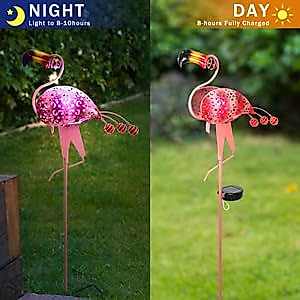 esgarden Garden Solar Light Flamingo Outdoor Crackle Glass Decorative Pathway Lights Path Landscape Decor Outside Backyard Yard Patio Decorations Porch Walkway Driveway Courtyard Gift 1 Pc