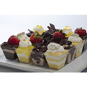 ImpiriLux 2 oz x 100 ct Dessert Cups with Spoons | Square Mini Plastic Dessert Cups + 100 Spoons | Chic Presentation of Desserts, Appetizers, Catering and Much More