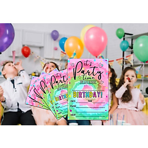 Birthday Party Invitation Cards for Teens, Tie Dye Party, Party Invitation for Girls Boys, Party Celebration for Kids, Personalized 20 Cards With 20 Envelopes – A002