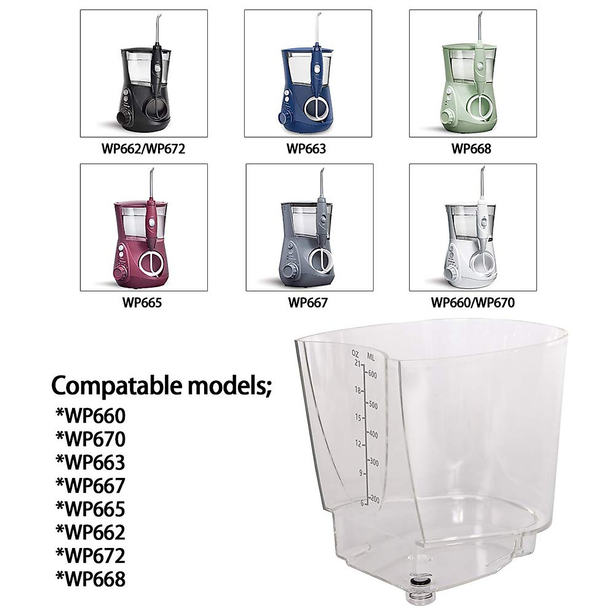 Replacement Parts for Waterflosser Oral Irrigator Dental Aquarius Compatible with Waterpik WP-660 WP-662 WP-670 WP-672 WP-665 WP-667 WP-663 WP-668 Reservoir Gasket Valve