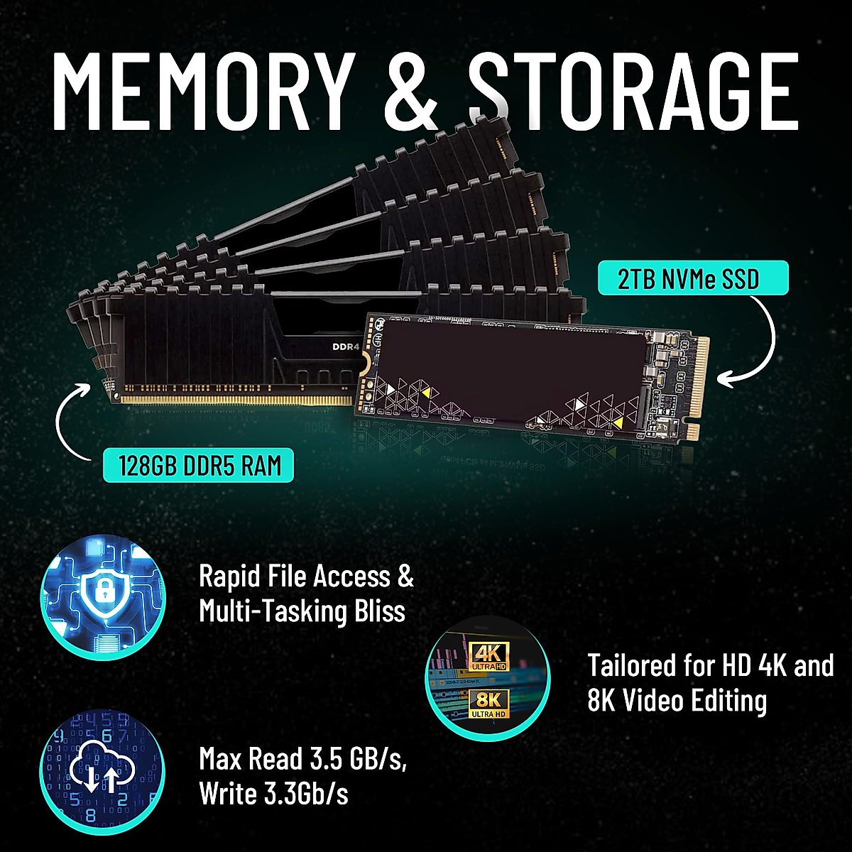 CPU Solutions Express Video Editing PC, CEV-8910-4K 8K 3D Video Editing Workstation - Intel i9-14900KF, 6.0GHz 24-Core, 128GB DDR5, 2TB NVMe SSD, Quadro RTX A4000, Windows 11 Pro Computer Tower