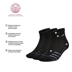 adidas Men's Superlite Stripe 3 Quarter Socks (3-Pair), Black/Night Grey/Onix Grey, Large
