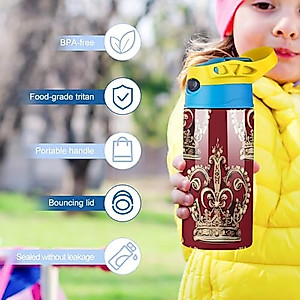 Stainless Steel Water Bottles Red Crown Travel Water Cups with Handle And Silicone Straw Drinking Cup with Leak Proof Lid Thermo Travel Mug for Women Men