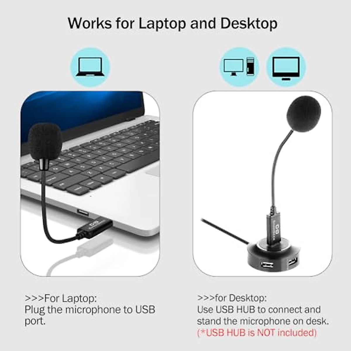 C G CHANGEEK Mini USB Microphone for Laptop and Desktop Computer, with Gooseneck & Universal USB Sound Card, Compatible with PC and Mac, Plug & Play, Ideal Condenser Mic for Remote Work, Online Class