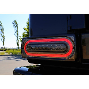 iJDMTOY Smoked Lens Dynamic Sequential Blink Laser Style Full LED Turn Signal Light Tail Lamps Compatible With 1999-18 Mercedes W463 G-Class G500 G550 G55 G63 AMG (2019 G Design)