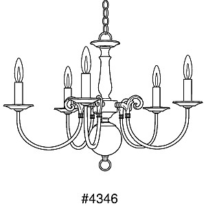 Progress Lighting P4346-10 5-Light Americana Chandelier with Delicate Arms and Decorative Center Column, Polished Brass