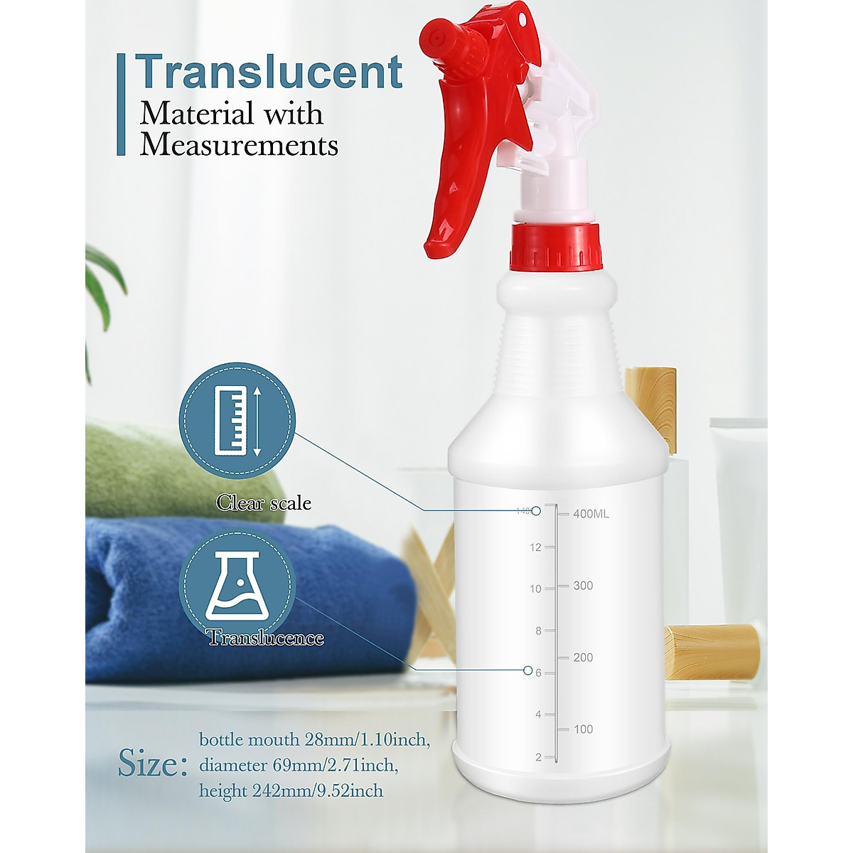 Eccliy 20 Pack 16 Oz Empty Spray Bottles for Cleaning, Leak Proof Spray Bottles with Measurements and Adjustable Nozzle for Cleaning Solutions Commercial Supplies(Red)