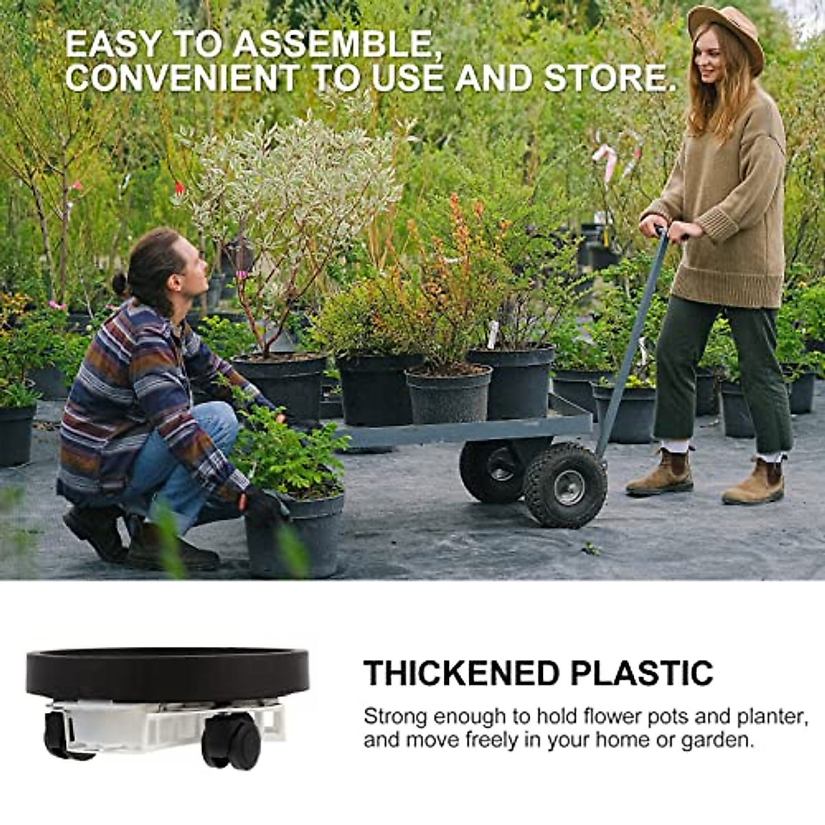 Cabilock Planter Dolly Caddy Plant Stand Round Flower Pot Mover Drip Trays with Wheel Plants Trolley Holder Coaster for Home Patio Garden 9X21CM (Black) Heavy Duty Plant Dolly