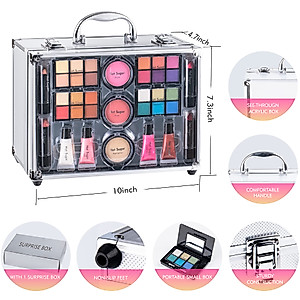 Hot Sugar Makeup Set for Teen Girls Ages 10-12, All in One Beginner Makeup Kit for Women, Cosmetics Gift Set for Birthday Christmas (Clear02)