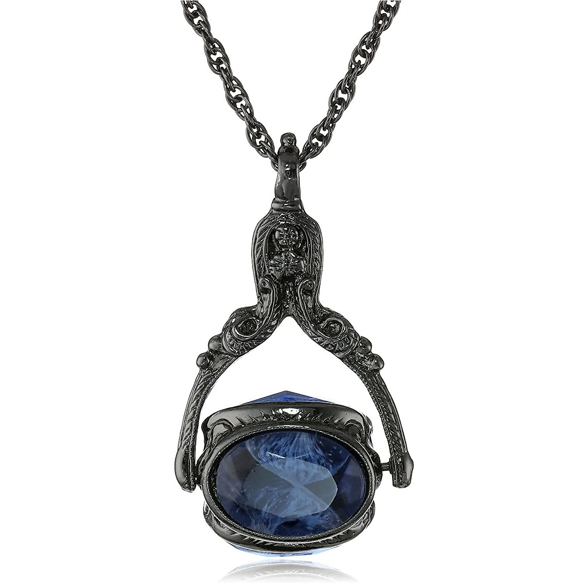 1928 Jewelry Sapphire Blue Crystal 3 Sided Rotating Spinner Pendant Necklace For Women, 30 Inches