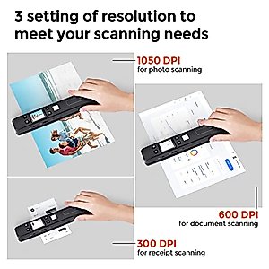 MUNBYN Portable Scanner, Photo Scanner for Documents Pictures Texts in 1050DPI, Flat Scanning, Included 16GB Card, Photo Scanner uses Built-in Wi-Fi or USB Uploads Images to PC or Cellphone, No Driver