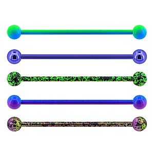 OUFER 14G 5 PCS Surgical Steel Industrial Barbell Green Purple Blue Splatter Industrial Piercing for Women Men Cartilage Earrings 38mm Body Jewelry Piercing