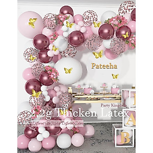 Pateeha Baby Shower Decorations for Girl 140 Pcs Pink Balloon Garland Pink White Balloon Arch Kit Butterfly Stickers Rose Gold Confetti Balloons for Bridal Shower Coquette Birthday Decorations