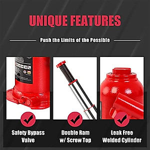 BIG RED 4 Ton (8,000 LBs) Torin Double Ram Welded Hydraulic Car Bottle Jack for Auto Repair and House Lift, Red, ATH80402XR