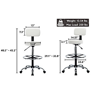 Elevate Your Workspace with Venus Adjustable Drafting Stool with Footrest - Premium Leather, Adjustable Height, Backrest, Rolling Wheels, Perfect for Artists, Designers, and Efficient Workstations