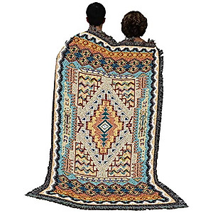 Pure Country Weavers Turquoise Blanket - Southwest Native American Inspired - Gift Tapestry Throw Woven from Cotton - Made in The USA (72x54)