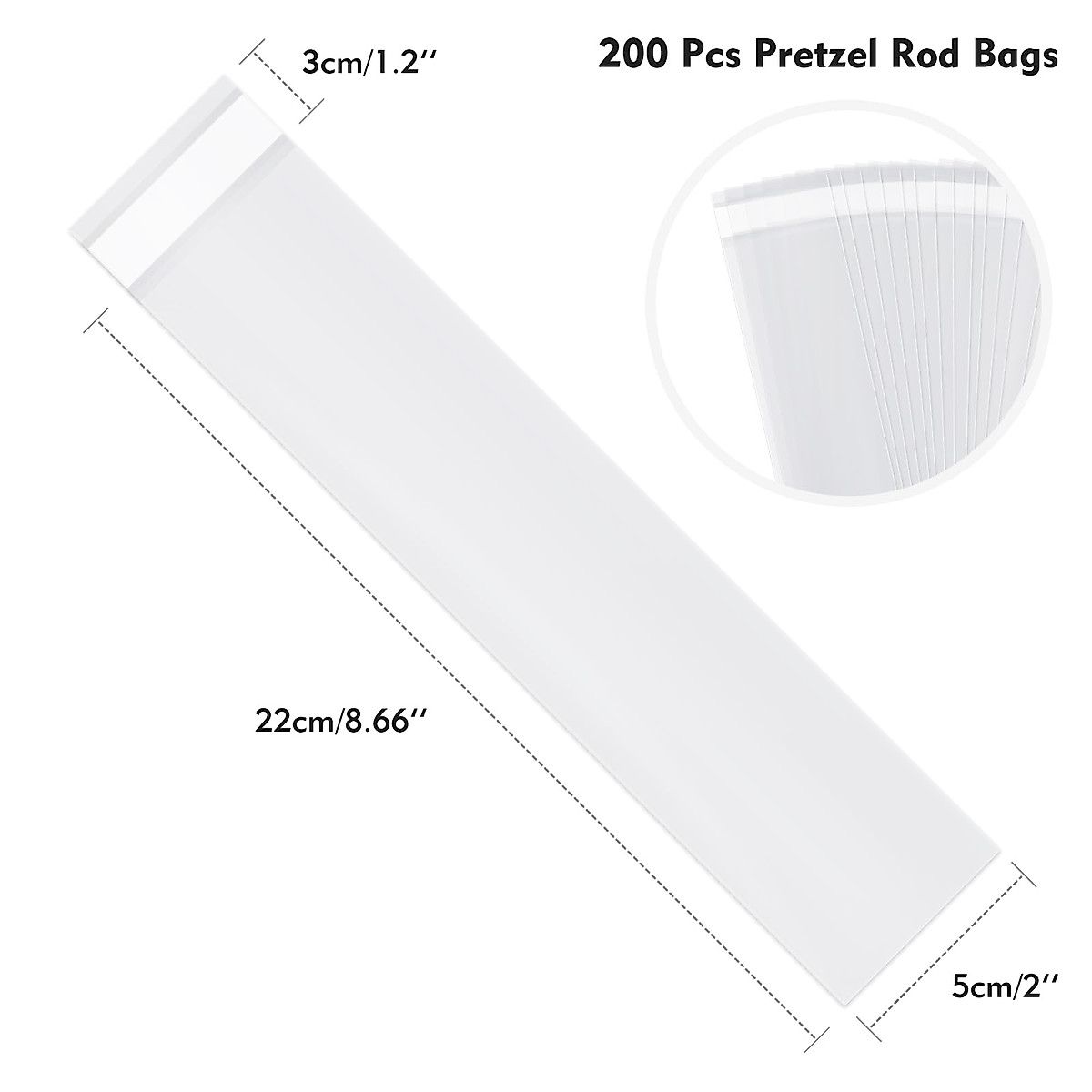 Tantanle 200 Pcs Pretzel Rod Bags, Self Sealing Pretzels Individual Bags, 2x10 Inches Cookie Bags With Seal, Cellophane Bags for Pretzel Rods, Candies, Chocolate