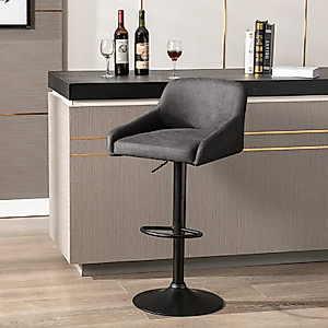 Fefances Bar Stools Counter Height Bar Stool Faux PU Swivel Bar Stools Height Adjustable with Black Metal Base Dark Gray