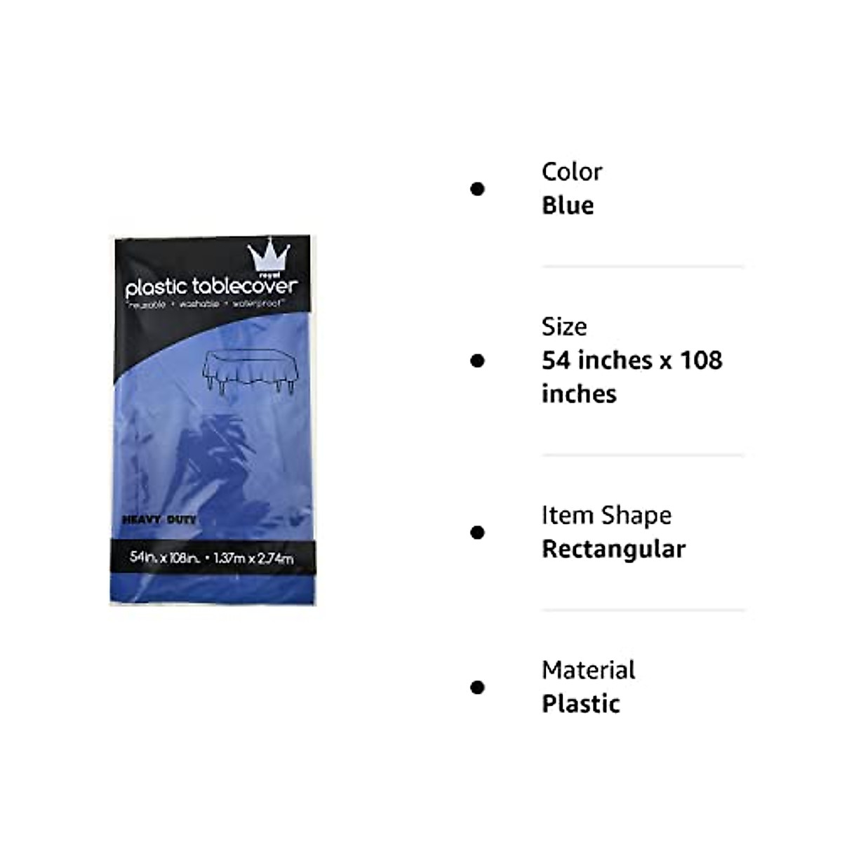 Royal 7 Pack of:3 Plastic Table Cloth 54 x 108, Plastic Party Table Cover, Reusable Plastic Table Cloth, Disposable Rectangular Table Cover (Blue, 3)