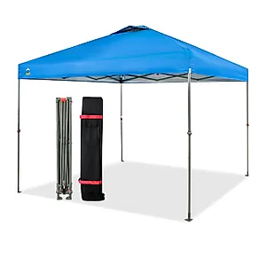 CROWN SHADES 10x10 Canopy Tent, Pop Up Beach Tent for Outdoor Shades with Wheeled Bag, 8 Stakes, 4 Ropes, Outdoor Canopy, Blue