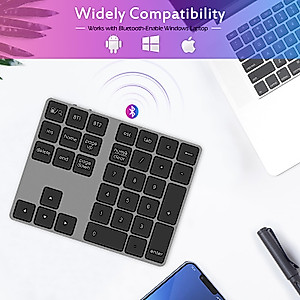 Foloda Bluetooth Number Pad: Wireless BT Numeric Keypad, Multi-Devices Rechargeable USB C Numpad, 34 Keys Financial Accounting Extensions Data Entry Keyboard for Laptop, PC, iMac, MacBook, Notebook