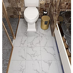 Livelynine 16-Pack White Vinyl Flooring Peel and Stick Floor Tile for Bathroom Waterproof Stick On Flooring Tiles Marble Laminate Flooring Sheets Sticky Kitchen Flooring Basement Linoleum 12X12In