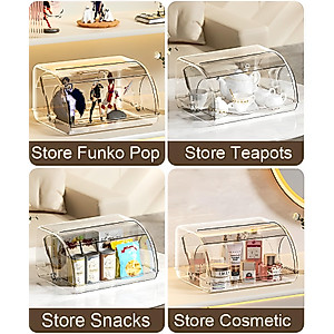 Gagee Bread Box for Kitchen Countertop,Acrylic Bread Storage Container for Homemade Bread,Cookies, Bagels, Muffins, Bread Holder with Roll Top Lid,Clear