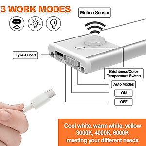 EAUTOR Under Cabinet Lights Motion Sensored – 126 LED Closet Lights Rechargeable Led Light Strip Motion Sensor Closet Lights Stick-On Magnetic Led Under Cabinet Lighting