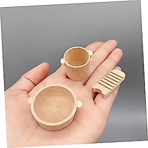 Dollhouse Washboard 1 Set Dollhouse Home Decoration Mini Miniature Dolls Miniature Bathroom Basin Mini House Furniture Dolly House Ornament Miniature Barrel Wooden Sink