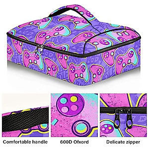 Kcldeci Insulated Thermal Food Carrier Insulated Casserole Carrier for Hot or Cold Food,Colourful Joystick Game Insulated Tote Bag for Potluck Cookouts Parties Picnic,Lasagna Lugger