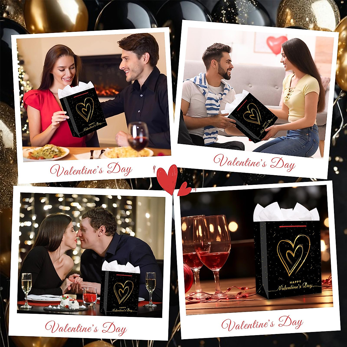 FLYAB Happy Valentines Day Gift Bag with Tissue Paper 13" Large Valentine Gift Bags with Handle for Her Him Valentines Anniversary Wedding Gift Bags for Girlfriend Boyfriend Wife Husband Women