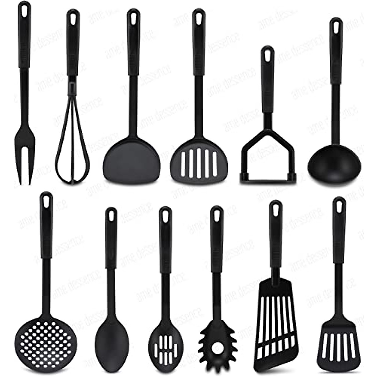 AME D'ESSENCE  Solid Cooking Spoon 11 1/2 inch Black Nylon 410ºF Heat Resistant Serving Spoon with Ergonomic Handle Kitchen Gadgets for Cooking